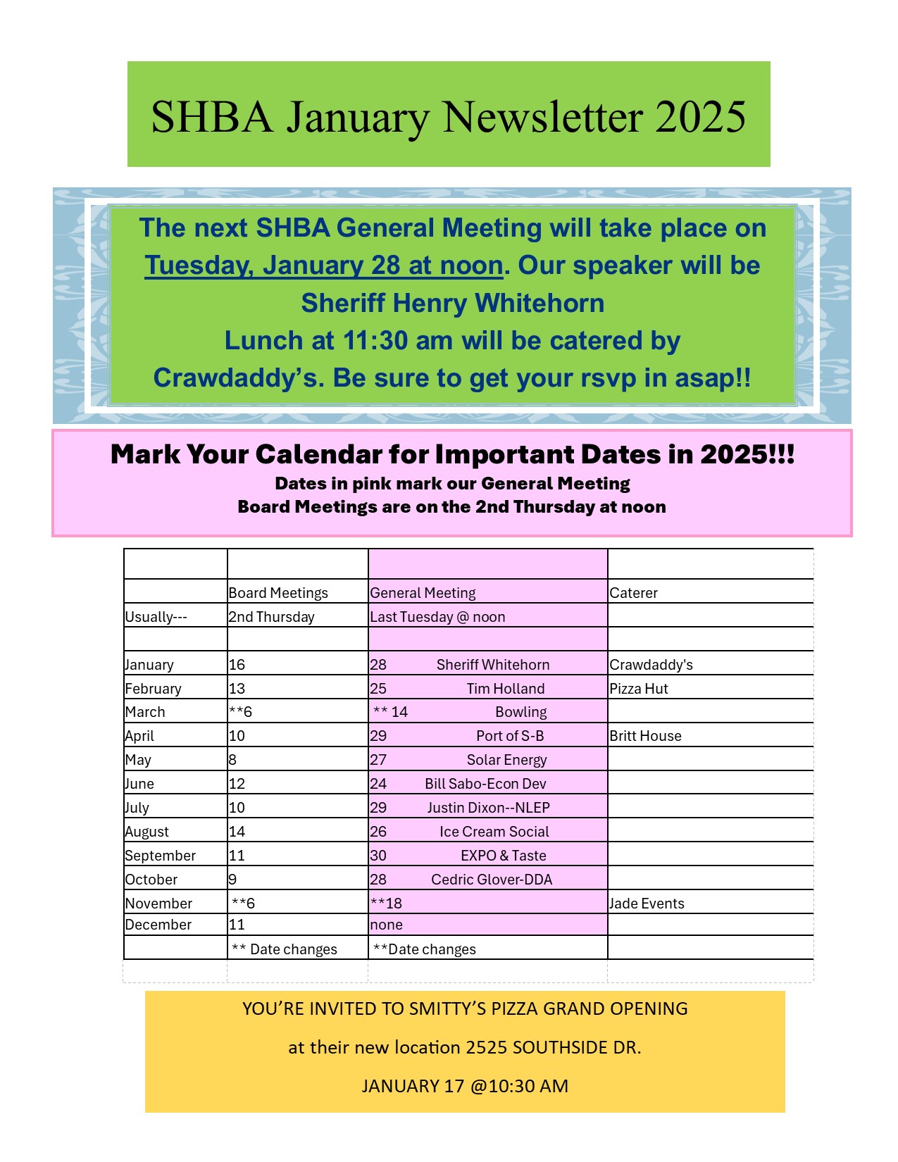 January Newsletter 2025 – SHBA. Southern Hills Business Association, LA