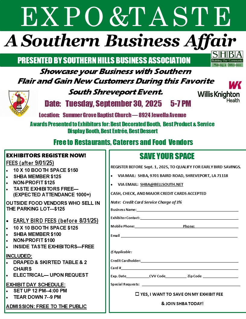 SHBA EXPO & TASTE 2025 – SHBA. Southern Hills Business Association, LA